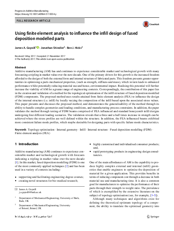 (PDF) Using finite element analysis to influence the infill design of fused deposition modelled ...