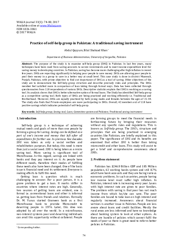 (PDF) Practice of self-help group in Pakistan: A traditional saving ...