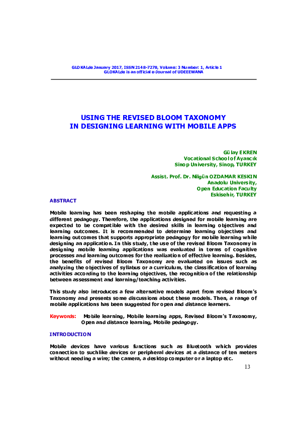 (PDF) USING THE REVISED BLOOM TAXONOMY IN DESIGNING LEARNING WITH MOBILE APPS