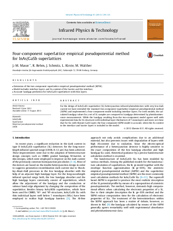 (PDF) Four-component superlattice empirical pseudopotential method for InAs/GaSb superlattices
