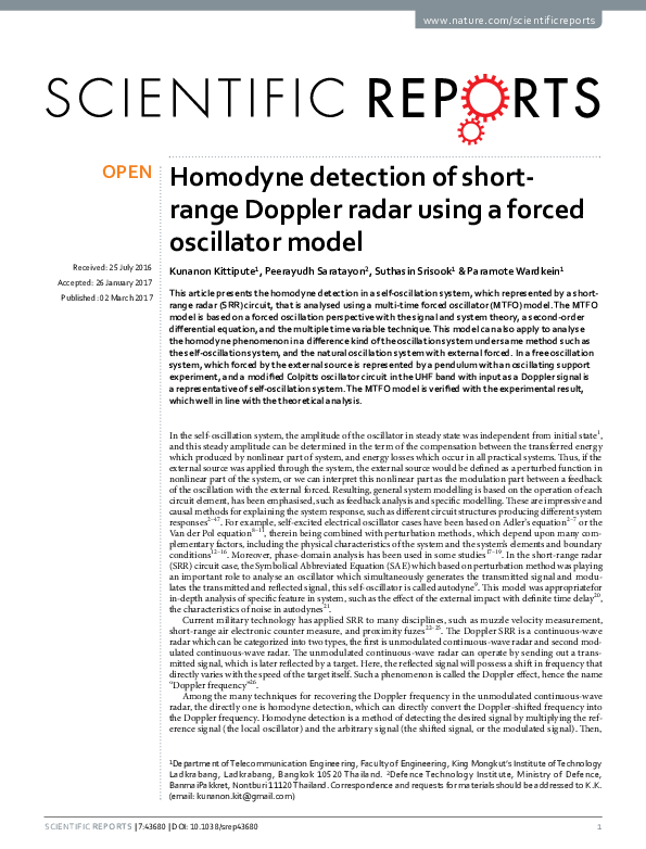 (PDF) Homodyne detection of short- range Doppler radar using a forced ...