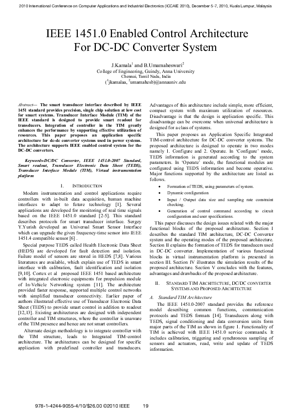 (PDF) IEEE 1451.0 enabled control architecture for DC-DC converter system