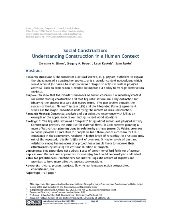 (PDF) Social Construction: Understanding Construction in a Human Context