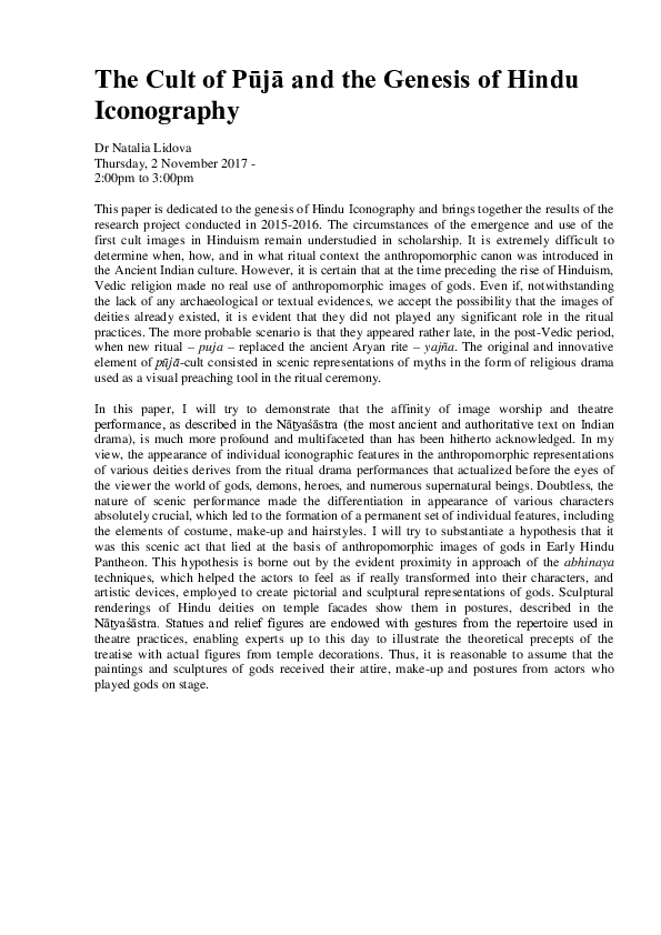 (DOC) The Cult of Pūjā and the Genesis of Hindu Iconography