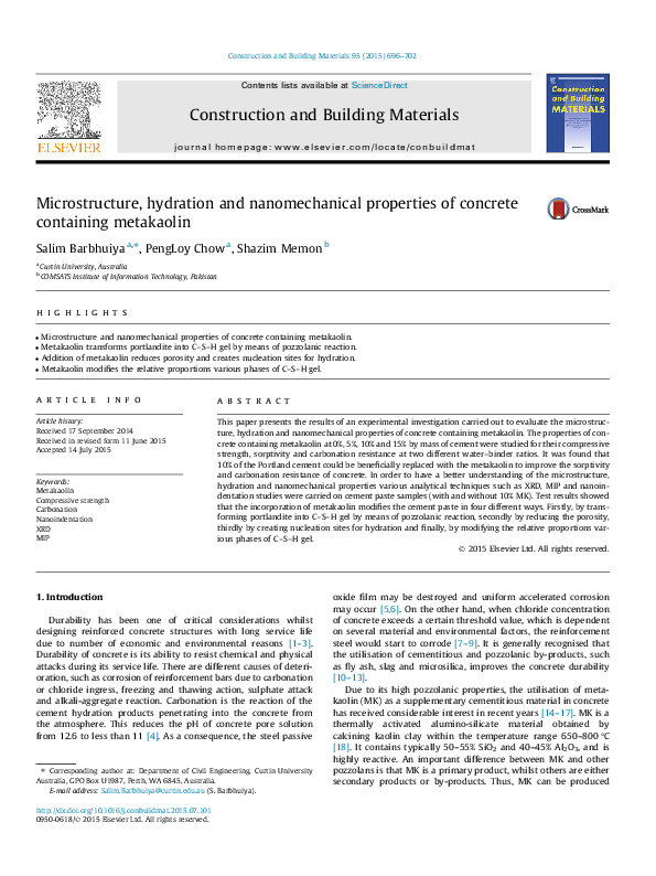 (PDF) Microstructure, hydration and nanomechanical properties of concrete containing metakaolin
