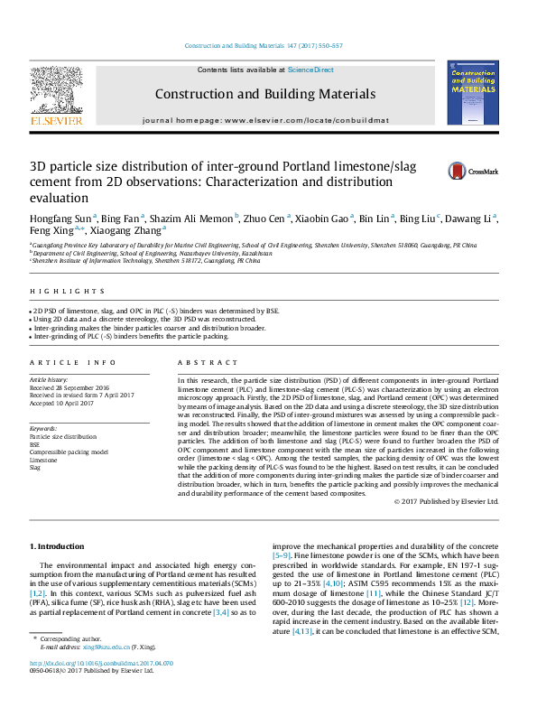 (PDF) 3D particle size distribution of inter-ground Portland limestone ...