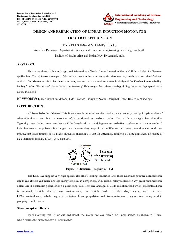 Pdf Design And Fabrication Of Linear Induction Motor For Traction Application