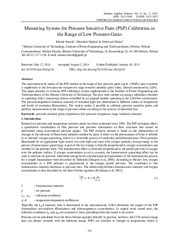 (PDF) Measuring System for Pressure Sensitive Paint (PSP) Calibration ...