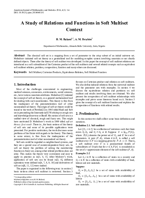 (PDF) A Study of Relations and Functions in Soft Multiset Context