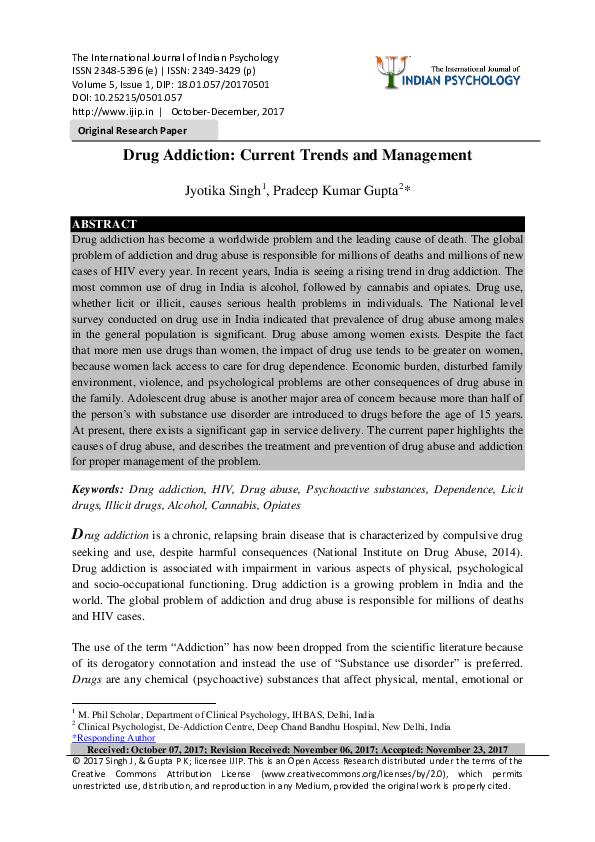 (PDF) Drug Addiction: Current Trends and Management