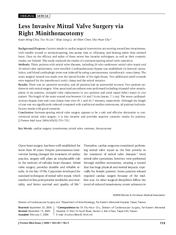 (PDF) Less Invasive Mitral Valve Surgery via Right Minithoracotomy