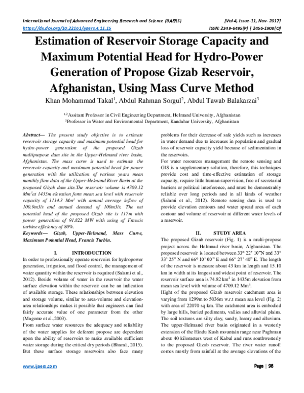 (PDF) Estimation of Reservoir Storage Capacity and Maximum Potential ...