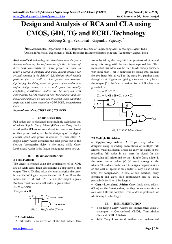 (PDF) Design and Analysis of RCA and CLA using CMOS, GDI, TG and ECRL ...