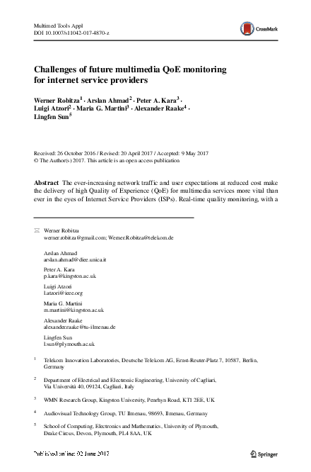 (PDF) Challenges of future multimedia QoE monitoring for internet service providers