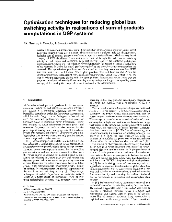 (PDF) Optimisation techniques for reducing global bus switching activity in realisations of sum ...