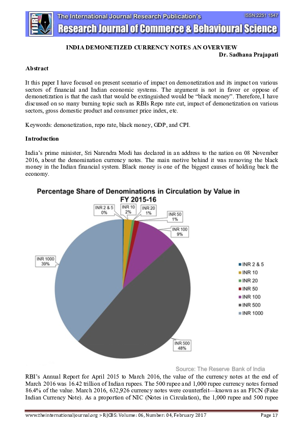 (PDF) INDIA DEMONETIZED CURRENCY NOTES AN OVERVIEW