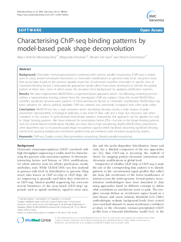 (PDF) Characterising ChIP-seq binding patterns by model-based peak ...