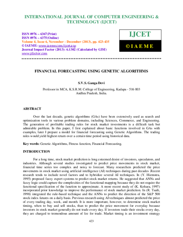 (PDF) FINANCIAL FORECASTING USING GENETIC ALGORITHMS (PDF) FINANCIAL FORECASTING USING GENETIC ALGORITHMS
