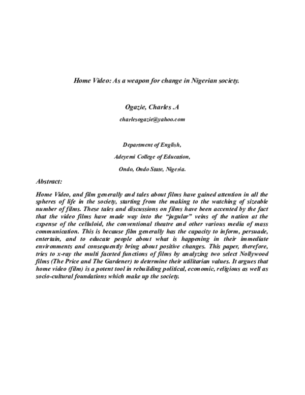 (DOC) Home Video: As a weapon for change in Nigerian society