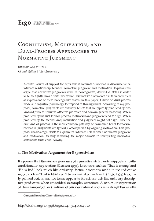 (PDF) Cognitivism, Motivation, and Dual-Process Approaches to Normative ...