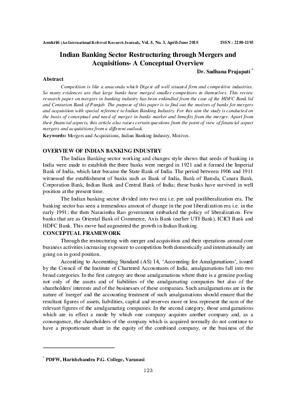 (PDF) Indian Banking Sector Restructuring through Mergers and ...