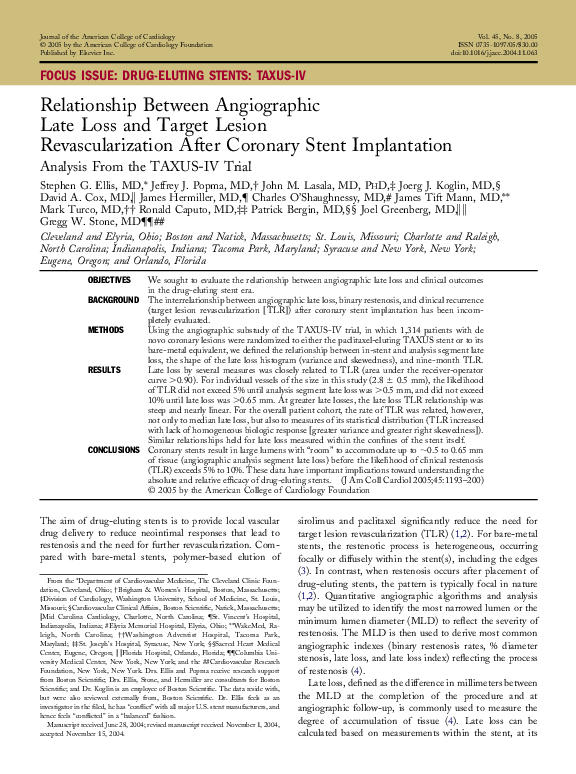 (PDF) Relationship between angiographic late loss and target lesion ...