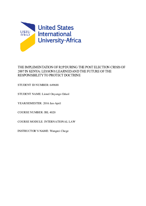 (DOC) THE IMPLEMENTATION OF R2P DURING THE POST ELECTION CRISIS OF 2007 ...