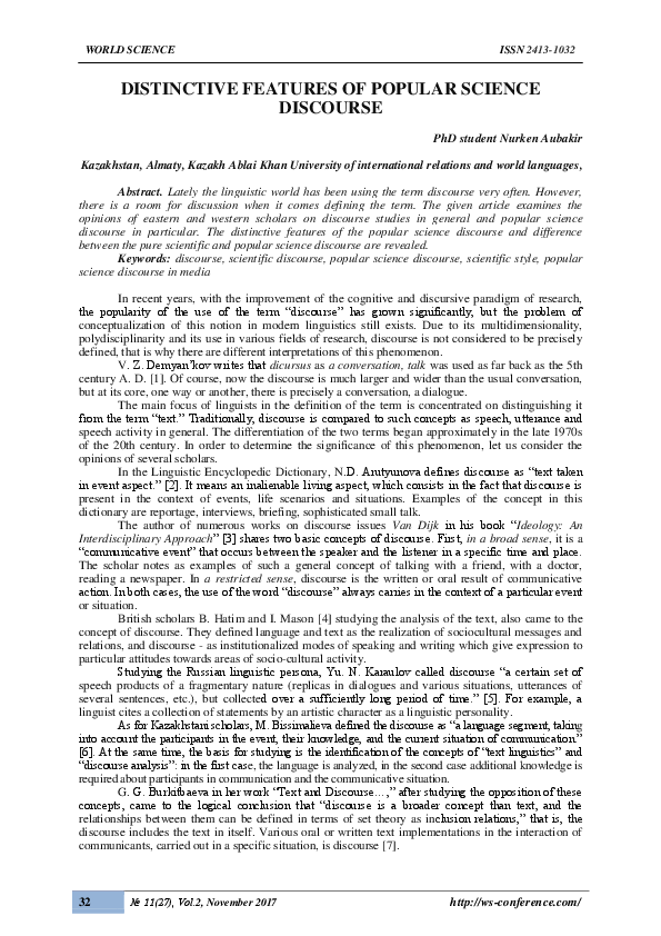 (PDF) DISTINCTIVE FEATURES OF POPULAR SCIENCE DISCOURSE