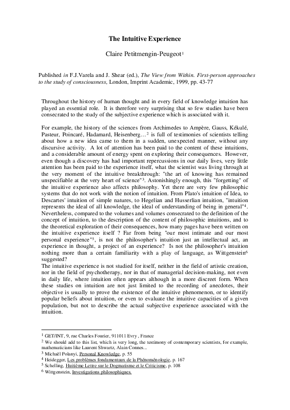 (PDF) The Intuitive Experience