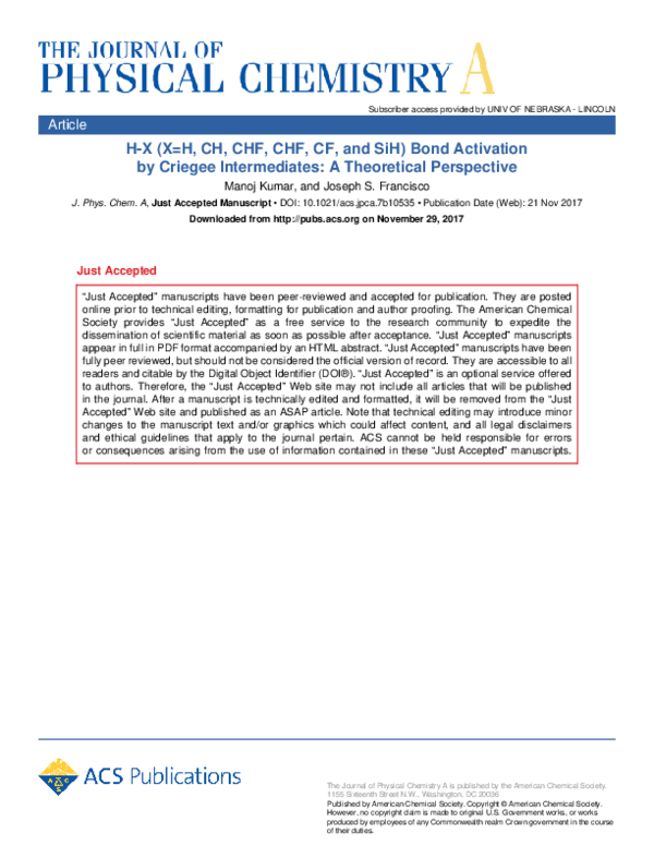 (PDF) H-X (X=H, CH3, CH2F, CHF2, CF3, and SiH3) Bond Activation by ...