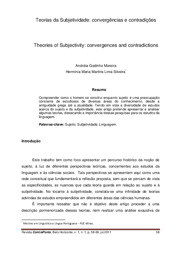 (PDF) TEORIAS DA SUBJETIVIDADE