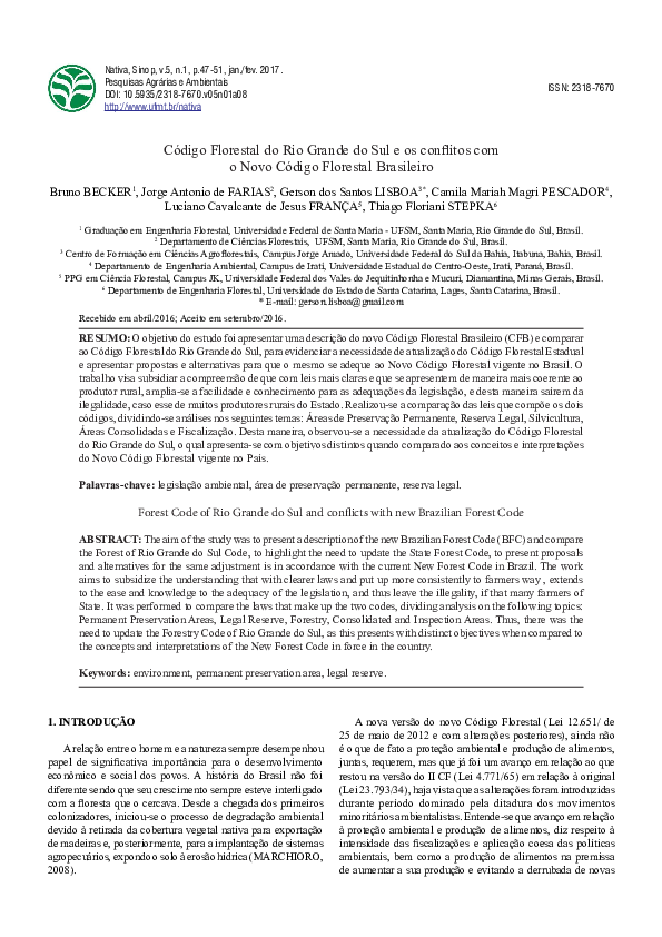 (PDF) Forest Code of Rio Grande do Sul and conflicts with new Brazilian ...