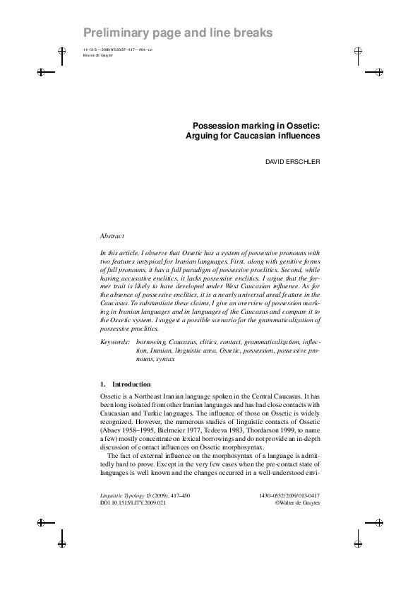 (PDF) Possession Marking In Ossetic: Arguing for Caucasian Influences