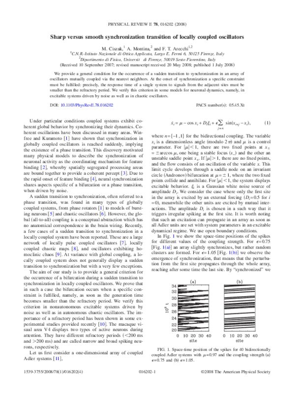 (PDF) Sharp versus smooth synchronization transition of locally coupled ...