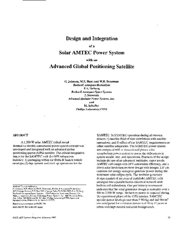 (PDF) Design and Integration ofa Solar AMTEC Power System with an ...