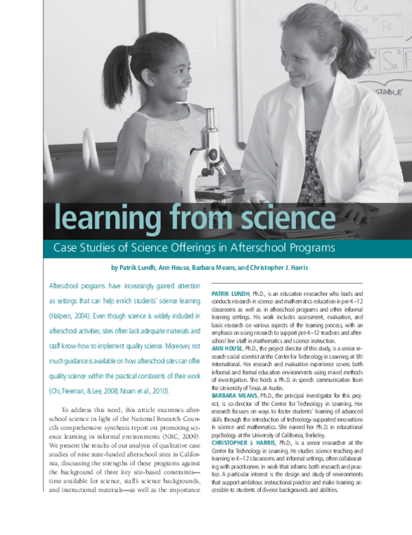 (PDF) Case Studies of Science Offerings in afterschool Programs ...