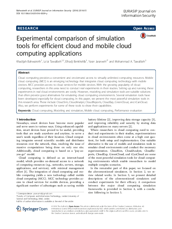 Pdf Experimental Comparison Of Simulation Tools For Efficient Cloud