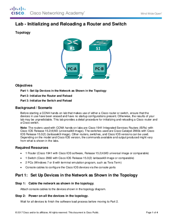 (DOC) Lab -Initializing and Reloading a Router and Switch Background / Scenario