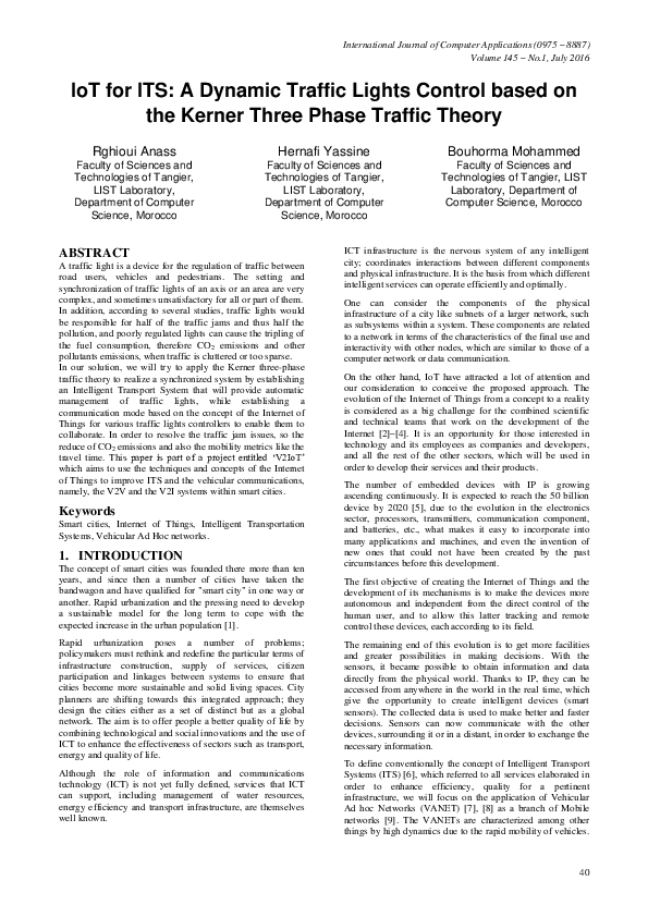 (PDF) IoT for ITS: A Dynamic Traffic Lights Control based on the Kerner ...