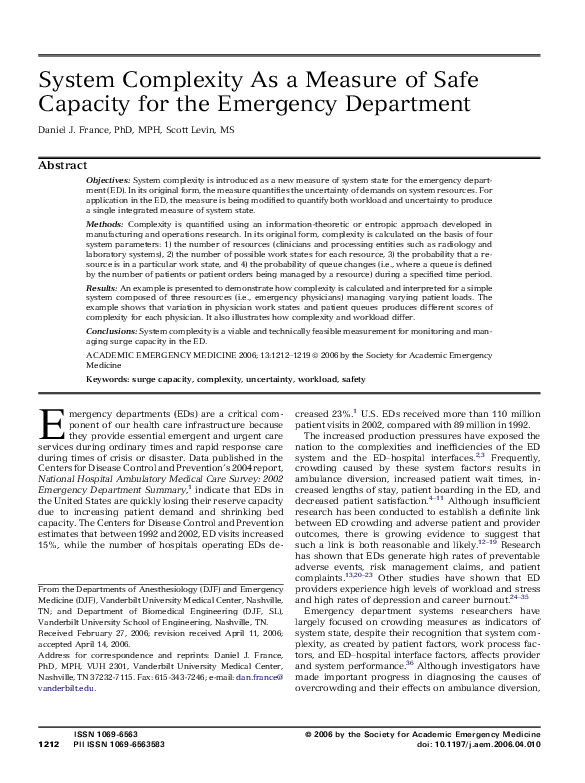 (PDF) System Complexity As a Measure of Safe Capacity for the Emergency ...