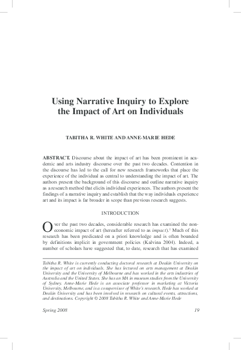 (PDF) Using Narrative Inquiry to Explore the Impact of Art on Individuals