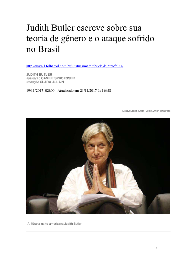 (PDF) Judith Butler escreve sobre sua teoria