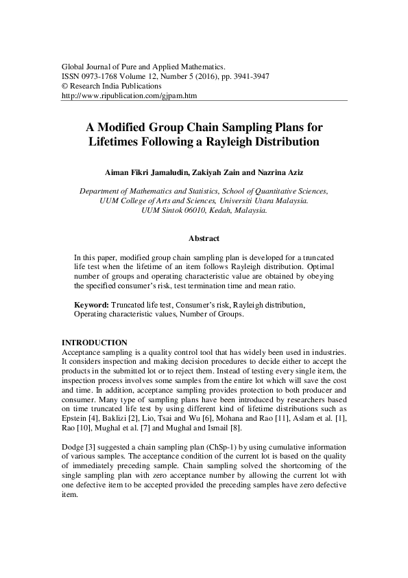 (PDF) A Modified Group Chain Sampling Plans for Lifetimes Following a ...