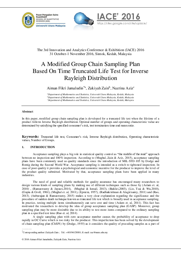 (PDF) IACE' 2016 A Modified Group Chain Sampling Plan Based On Time ...