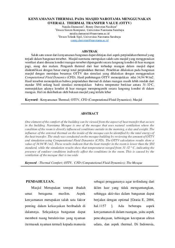 (PDF) KENYAMANAN THERMAL PADA MASJID NAROTAMA MENGGUNAKAN OVERALL ...