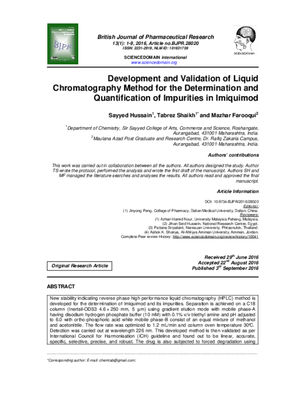 (PDF) Development and Validation of Liquid Chromatography Method for ...