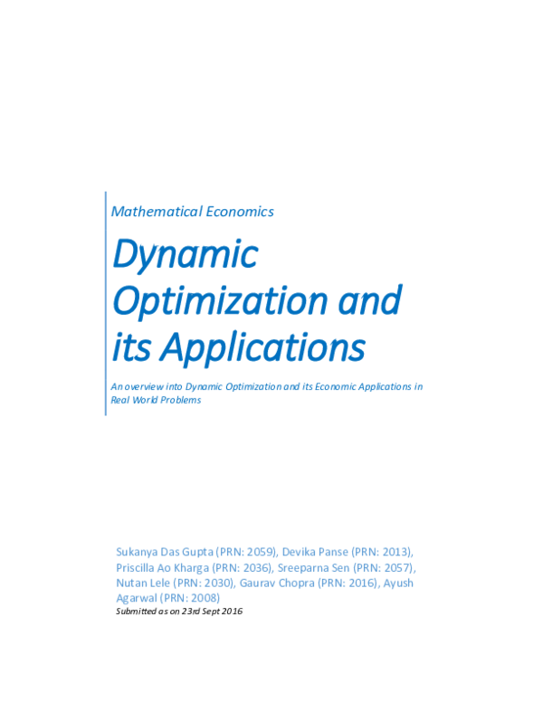(PDF) Dynamic Optimization and its Applications An overview into ...