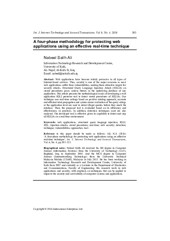 (PDF) A FOUR-PHASE METHODOLOGY FOR PROTECTING WEB APPLICATIONS USING AN EFFECTIVE REAL-TIME ...