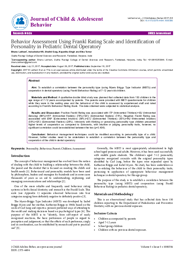 (PDF) Behavior Assessment using Frankl Rating Scale and Identification ...