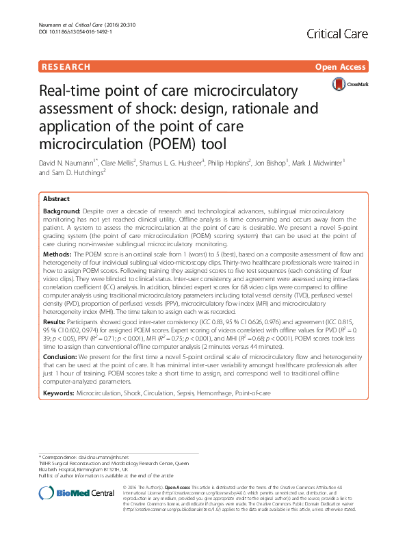 (PDF) Real-time point of care microcirculatory assessment of shock ...